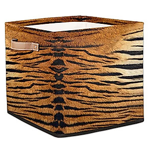 Animal Tiger Skin Print Storage Basket Bins for Organizing Pantry/Shelves/Office/Girls Room, Zebra Print Storage Cube Box with Handles Collapsible Toys Organizer 13x13