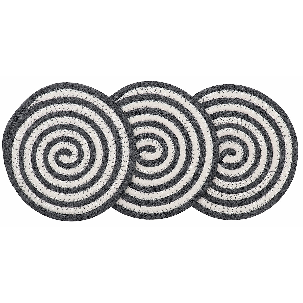 Cotton Pot Holders Hot Pads for Kitchen Heat Resistant, Thread Weave Trivet Multipurpose Pot Holder by Diameter 7 Inches, Color Matching Potholders Set of 3 (Dark Grey)