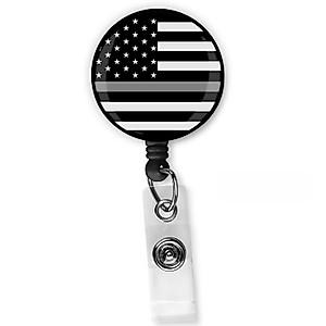 Thin Gray Line USA Flag Badge Clip - Silver Line Support For Correctional Officers Holder ID Reel Clip for Lanyards Name ID Card