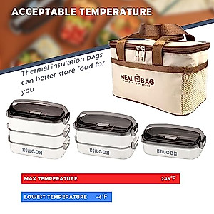 HEWOOH Bento Box Adult Lunch Box (74 Oz Large Capacity), Reusable, Including Lunch Bag, Fork And Spoon, 3 Dividers, Suitable For Work, Picnic, Dishwasher And Microwave Safe.(White)