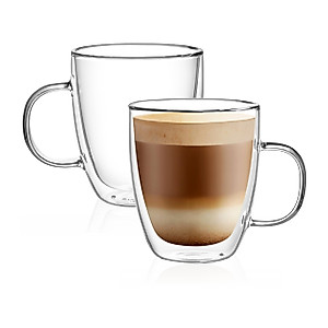 CNGLASS Large Double Wall Glass Coffee Mug 17 oz,Insulated Glass Coffee Cups with Handle,Set of 2