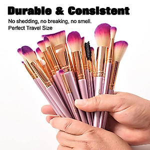 JAF 26pcs Makeup Brush Set Professional Kabuki Full Face Contour Brush Set Pink Complete Vegan Brush Kit, Soft Make Pretty Cute Rose Gold Cosmetic brush Purple