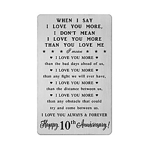 10 Year Anniversary Card Gifts for Women, Ten Tenth Anniversary Romantic Gifts for Him, 10th Wedding Anniversary Wallet Card Gifts