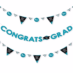 Big Dot of Happiness Teal Grad - Best is Yet to Come - Turquoise Graduation Party Letter Banner Decoration - 36 Banner Cutouts and Congrats Grad Banner Letters