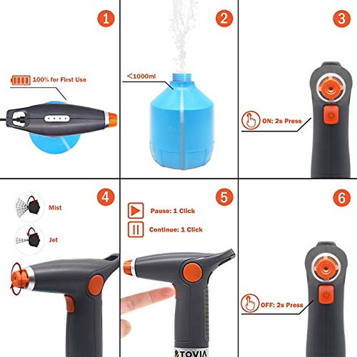 T TOVIA 1L Electric Plant Mister Spray Bottle for Indoor/Outdoor Plants, Electric Watering Can with Adjustable Copper Spout, Automatic Plant Watering Devices, for Hair, Cleaning Home, Gardening