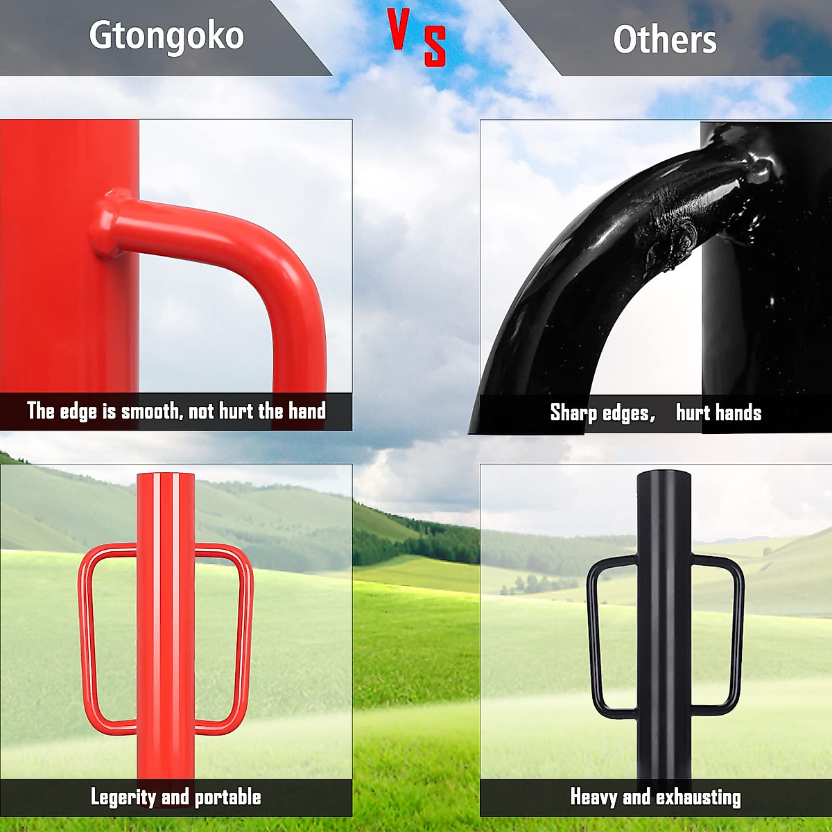 Gtongoko 12LB T Post Driver with Handles Heavy Duty Fence Post Driver Post Pounder for T-Posts，U Channel，Metal Post and Sign Post Pole Driver Tool,17 Inch Red