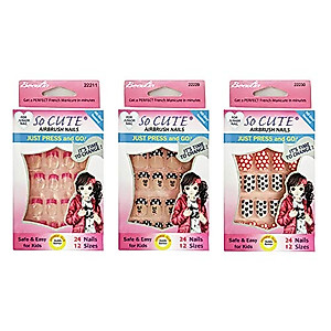 Beautia 3PACK 72Tips So Cute Junior Fake Nails, Sticker Nail for Kids (Pattern 2)