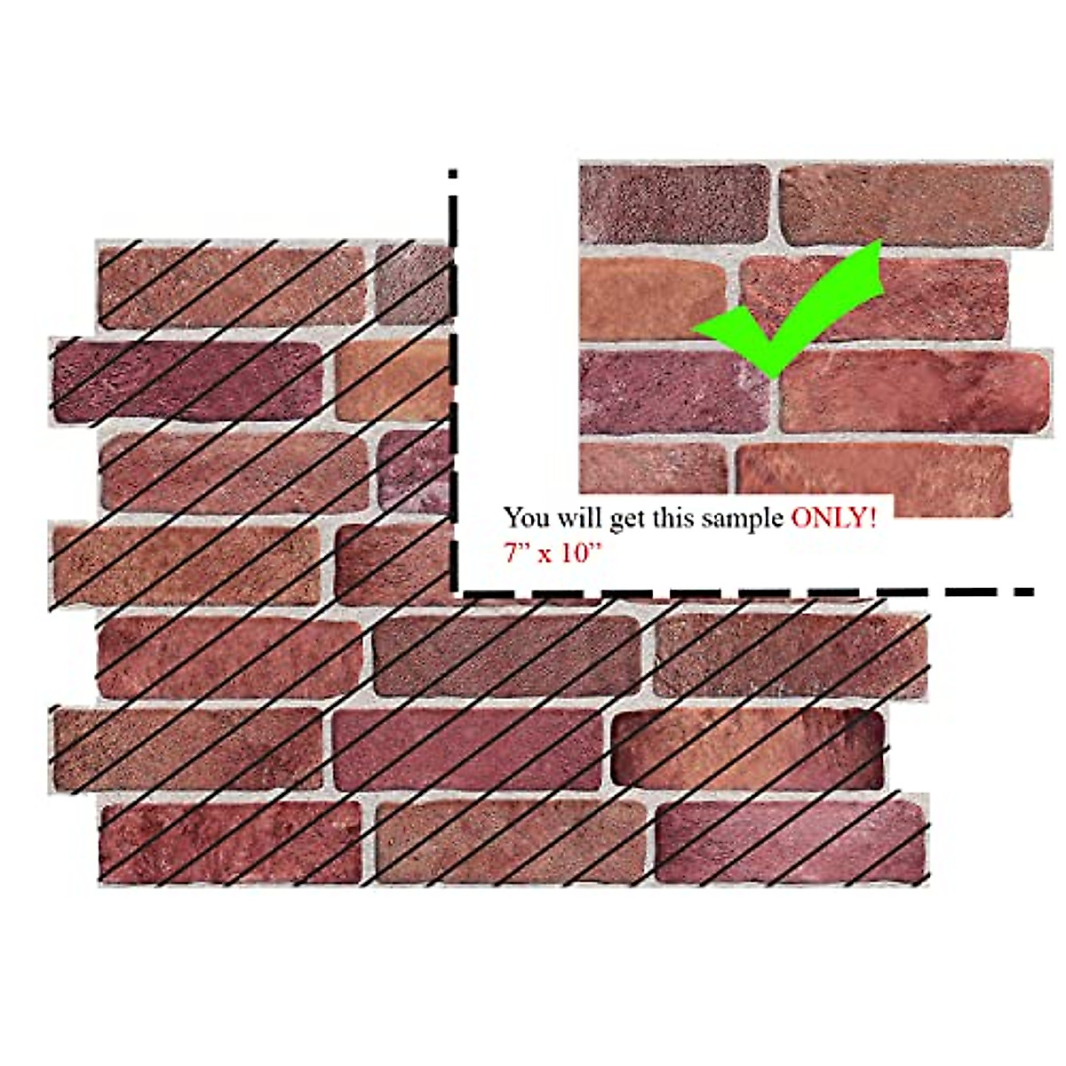 CONCORD WALLCOVERINGS ™ Sample for Display Purpose only Retro-Art 3D Wall Panels, Old Brick in Red, PVC, 7" x10, 572OR