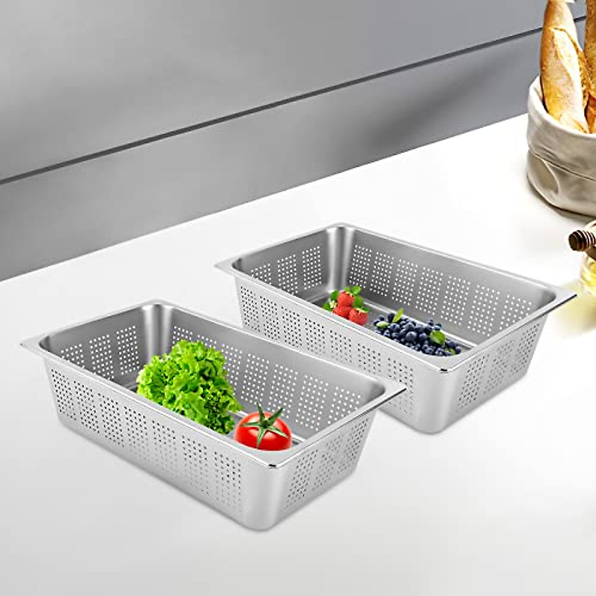 Mgorgeous Anti-Jam Perforated Stainless Steel Steam Table/Hotel Pan, Pack of 2 (6inch)