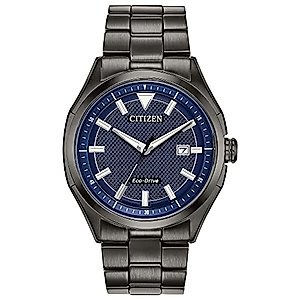 Citizen Men's Eco-Drive Weekender 3-Hand Date Watch in Black IP Stainless Steel, Blue Dial (Model: AW1147-52L)