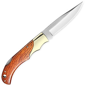 MIKI Classic Gentleman Edition pocket Knife Folding Knife for EDC, 440A Steel Super Blade, Brass Bolsters, Handcrafted Cocobolo Wood, Outdoor camping hiking fishing, Everyday Carry Knife for Men Women