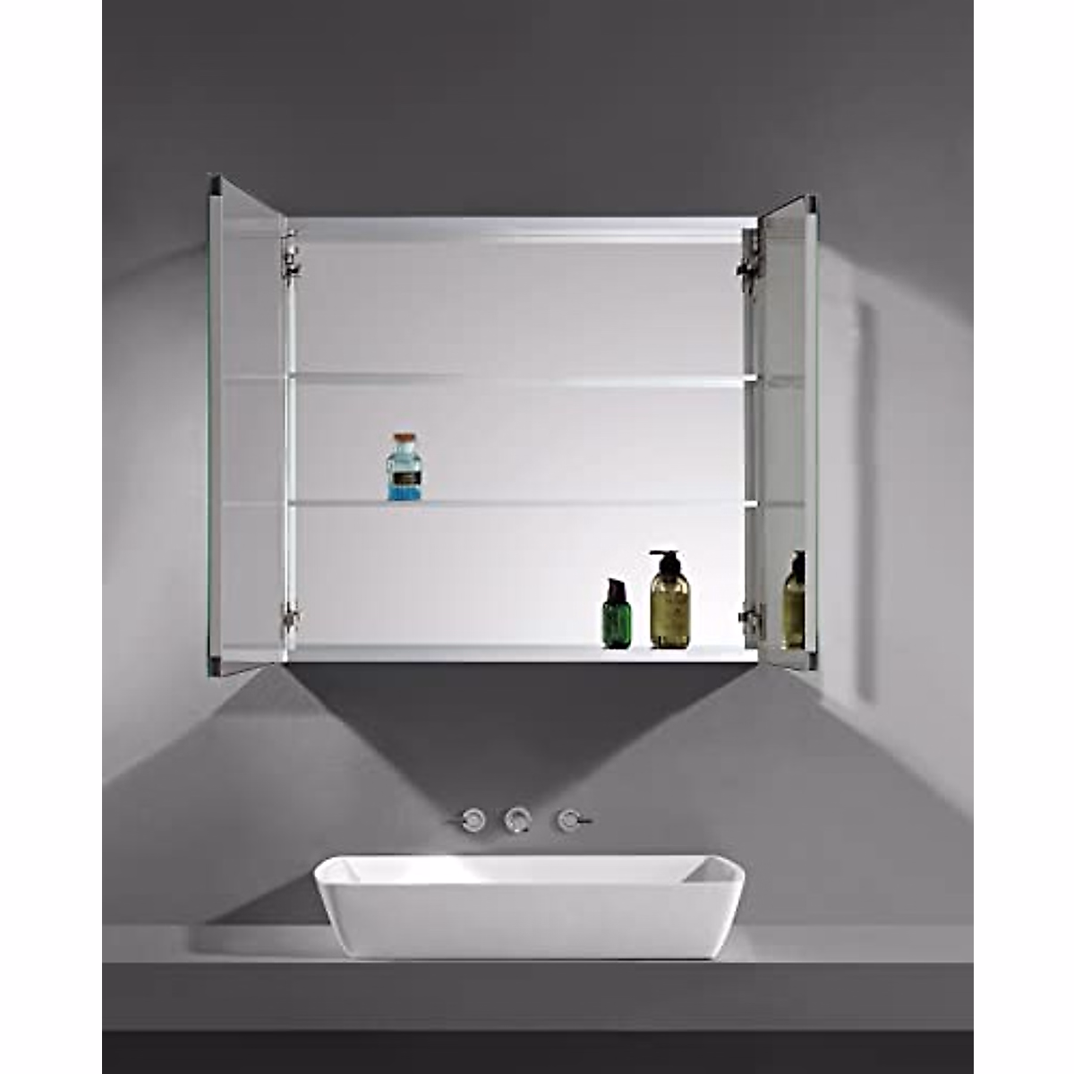Sunrosa Aluminum Bathroom Medicine Cabinet with Mirror Door, 30"×27.5" Bathroom Mirror Cabinet, Wall-mountable and Recessed-in Mirror Cabinet, 2 Doors Medicine Cabinet Organizer II