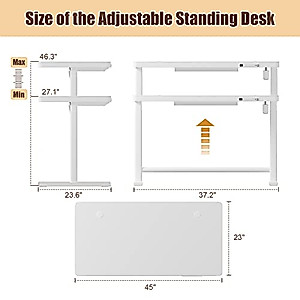 AITERMINAL Electric Standing Desk with Drawers, Height Adjustable Sit Stand Desk with Drawer, Home Office Desk Storage & USB Ports, 45 x 23 Inch White Desktop/White Frame