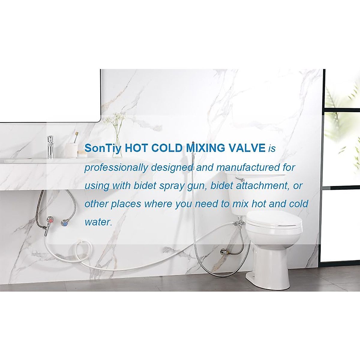 SonTiy Hot and Cold Bidet Mixing Valve Kit, 4-Way Warm Bidet T-adapter Metal T valve for Bidet Valve Adapter with Brass Tee Connector for Bidet Toilet Seat Attachment Handheld Bidet Sprayer