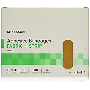 McKesson Adhesive Bandages, Sterile, Fabric Strip, 1 in x 3 in, 100 Count, 3 Packs, 300 Total
