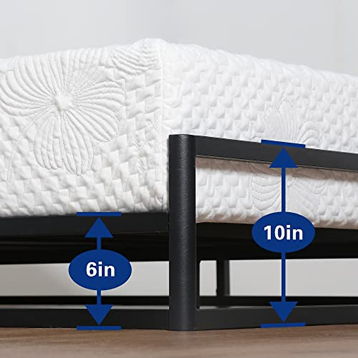 Oleesleep 6 Inch Dura Metal Platform Bed Frame with Footboard, Black