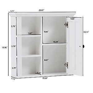LuxenHome Medicine Storage Cabinet for Bathroom, White, 21" Above/Over The Toilet Wall Mounted with 1 Door and Adjustable Shelves