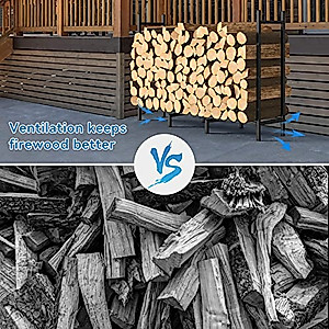 NANANARDOSO 4ft Firewood Rack Outdoor Fire wood Holder for Fireplace Wood Storage, Bottom Widening, Heavy Duty Fire Log Stacker Stand for Indoor Fireplace Metal Lumber Storage Carrier Organizer