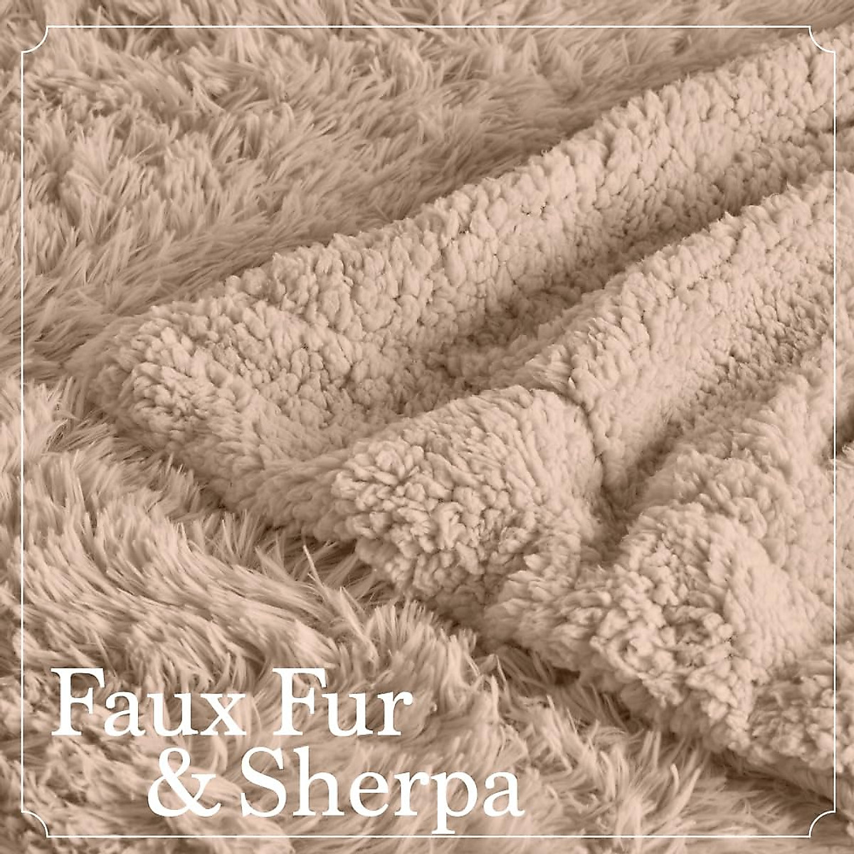 The Connecticut Home Co Throw Blanket Soft Fluffy Room Decor, Cozy Warm Throws for Bed, Couch, Gifts for Women, Bedroom Cute Aesthetic Blankets Shag and Sherpa, 65x50, Beige