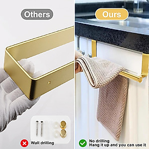 RETON 3 PCS Over Door Towel Rack, 9 Inch Stainless Steel Cabinet Towel Hanger Towel Bar Holders, Kitchen Towel Holder with Anti-Slip Pads, No Drilling (Gold)