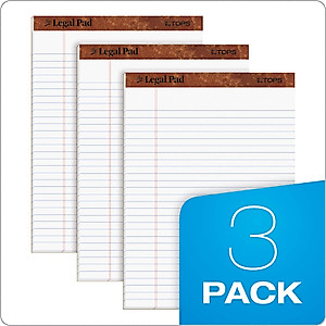 TOPS The Legal Pad Legal Pad, 8-1/2 x 11-3/4 Inches, Perforated, White, Legal/Wide Rule, 50 Sheets per Pad, 3 Pads per Pack (75337)