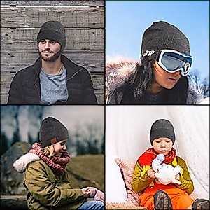 beanie MUSICBEE Bluetooth V5.2 Wireless Knit Winter Cap, 24 Hour Play time, Built-in Microphone and HD Stereo Speakers, Wool Lined for Outdoor Homes and Gifts - Neutral (Charcoal)