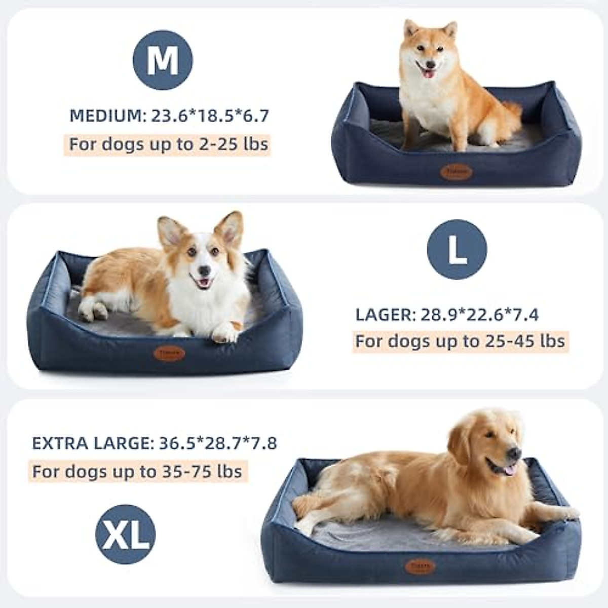 Tidore Orthopedic Dog Beds for Small/Medium Dogs,Comfortable Egg-Crate Foam Sofa Pet Bed with Washable Removable Cover,Waterproof Lining and Nonskid Bottom Mat (Medium, Light Blue)