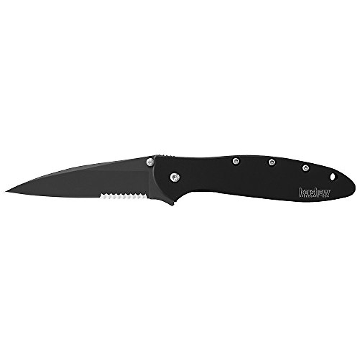 Kershaw Leek Black Serrated EDC Pocketknife, 3" Sandvik 14C28N Steel Blade, Assisted Opening Folding Knife