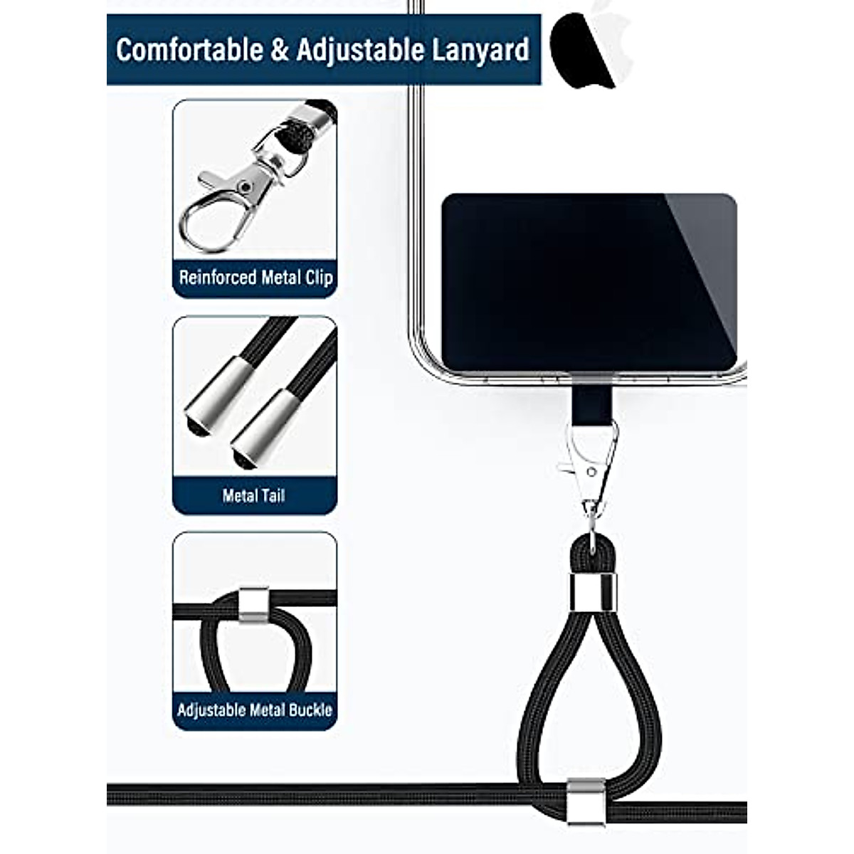 BFSD·DM Universal Cell Phone Lanyard,Crossbody Lanyard with Adjustable Nylon Neck Strap,Compatible with Every Mobile Phone(Black)