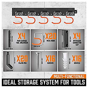 HORUSDY 64 Inch Adjustable Storage System, Wall Mount Tool Organizer, Tool Hangers for Mop and Broom Holder Shovel, Rake, Broom, Mop Holder, Etc.