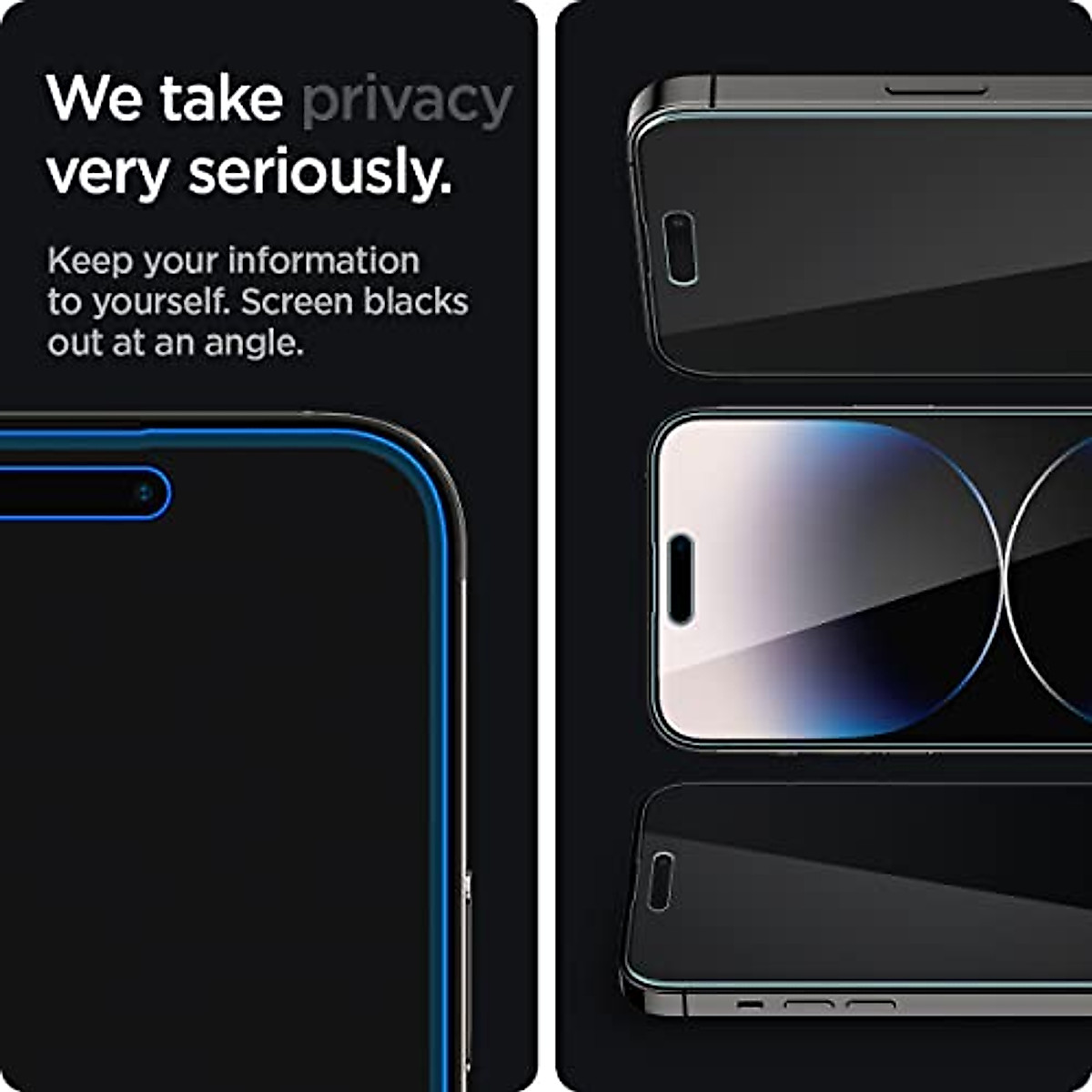 Spigen Tempered Glass Screen Protector [GlasTR EZ FIT - Privacy] Designed for iPhone 14 Pro [Case Friendly] - 2 Pack