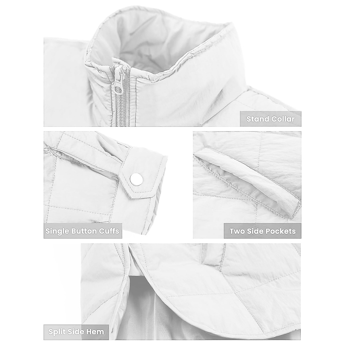 Muchpow Women's Lightweight Down Coat Long Sleeve Full Zipper Oversized Packable Short Puffer Jackets(White,Large)