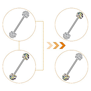 CrazyPiercing 10Pcs CZ Tongue Rings 16G Tongue Piercing with Straight Stainless Steel Barbell Bar Piercing Jewelry 14mm Length