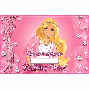 HAPPY CHOICES Barbie Invitation Cards and Envelopes – 20 Fill-in Invites for Kids Birthday Bash and Theme Party, 10X15 cm, Postcard Style…