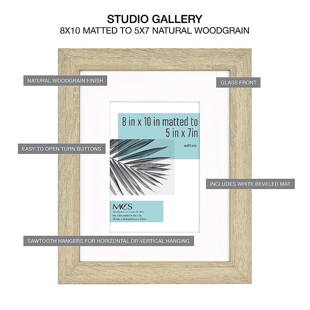 MCS Studio Gallery Set-of-7 Gallery Wall Picture Frames in Natural Woodgrain, 11x14, 8x10 & 5x7, Rectangle Photo Frames for Photos, Posters & Art Prints (7-Pack)