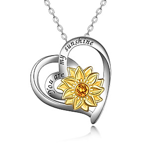 AOBOCO Sunflower Necklace Sterling Silver Sunflower Heart Pendant Jewelry You Are My Sunshine Gifts for Wife Women