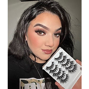 KOUSEI Eyelashes 6 Pairs Fluffy Dramatic Faux Mink Lashes Natural False Eyelashes Handmade Fake Lashes(0.05mm Thickness) black