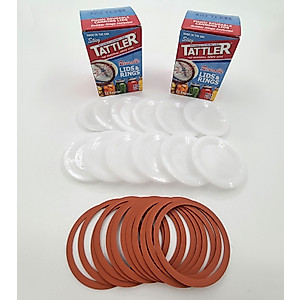 Reusable Canning Lids Bundle Includes 24 Regular Mouth Tattler Lids and Rings and 24 Dissolvable Sunivale Jar Labels For Use With Hot Water Bath, Vacuum Sealer and Pressure Canning Methods Made in USA