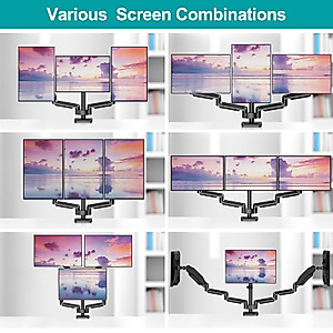 MOUNT PRO Triple Monitor Desk Mount - Articulating Gas Spring Monitor Arm, Removable with Clamp and Grommet Base - Fits 13 to 27 Inch LCD Computer Monitors, VESA 75x75, 100x100
