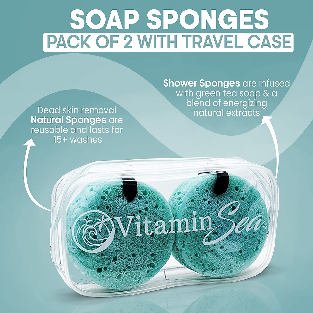 2PCs Bath Sponges for Shower Women - Bath Loofah Sponges for Shower - Body Sponges for Shower with Travel Case - Exfoliating Sponges for Body - Sea Sponges for Bathing - Shower Accessories for Women