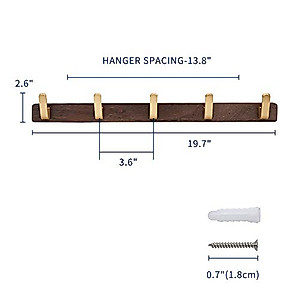 Generic Wall Mounted Coat Rack,Entryway Hanging Coat Rack,Metal Wood Coat Rail with 5 Rustic Hooks Rail for Coat,Scarf,Bag,Towel,Key,Cap,Cup,Hat,Walnut Gold Matt