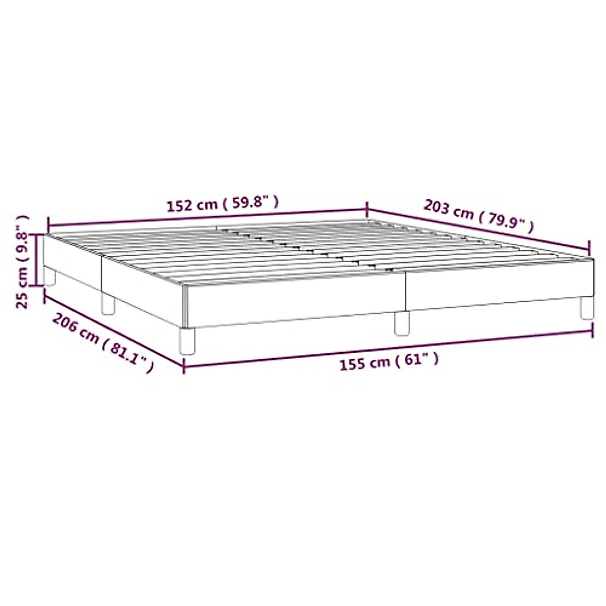 vidaXL Bed Frame Home Indoor Bed Accessory Bedroom Upholstered Wooden Double Bed Base Frame Furniture Light Gray 59.8"x79.9" Queen Velvet