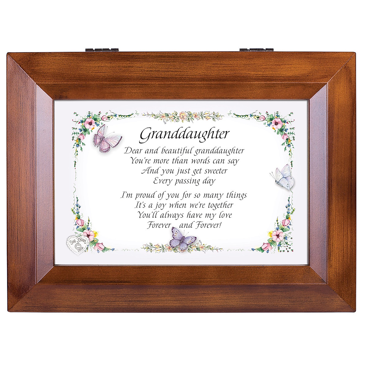 Cottage Garden Dear and Beautiful Granddaughter Dark Wood Finish Jewelry Music Box - Plays Tune You are My Sunshine