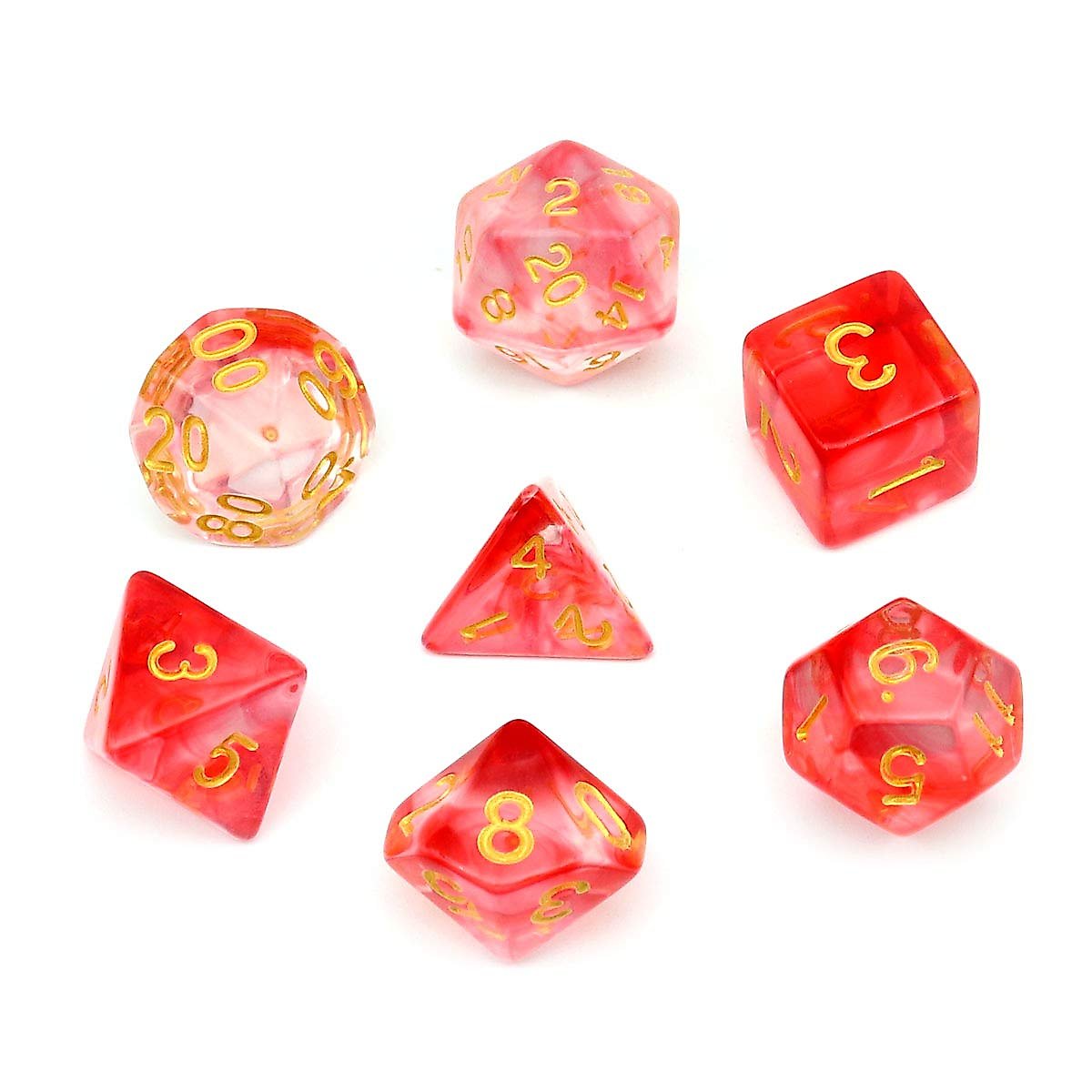 Haxtec 7PCS DND Dice Set Polyhedral D&D Dice of D20 D12 D10 D8 D6 D4 for Dungeons and Dragons TTRPG Games (Red Cloud)