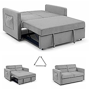 Gynsseh Pull Out Loveseat Sleeper, Adjustable Sleeper Loveseat Couch with Pull Out Bed and Side Pockets, 3-in-1 Convertible Sleeper Sofa Bed for Small Spaces Living Room (S3-Gray)