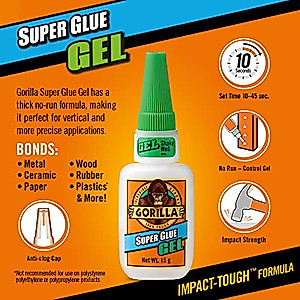Gorilla Super Glue Gel, 15 Gram, Clear, (Pack of 1)
