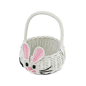 G6 COLLECTION Hand Woven Bunny Rattan Wedding Flower Girl Basket Decorative Bin Home Decor Organizer Cute Handmade Handcrafted Nursery Gift Animal Storage Decoration Easter Wicker Rabbit (Small)