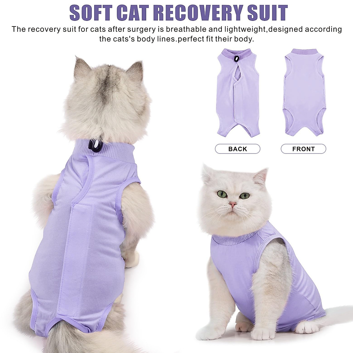 Idepet Cat Surgery Recovery Suit Kitten Onesie for Cats After Surgery Female Breathable Kitty Spay Suit for Abdominal Wound Skin Diseases E-Collar Alternative Wear(Purple,M)