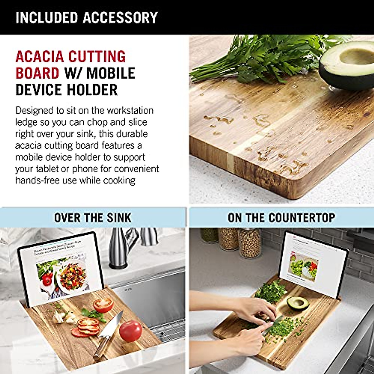 DELTA 95B932-32S-SS Lorelai Workstation Kitchen Sink Undermount Stainless Steel Single Bowl with WorkFlow Ledge and Chef’s Kit of 6 Accessories