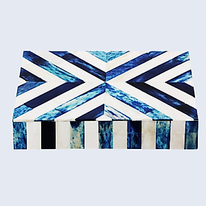 Handicrafts Home Handmade Chevron Pattern Decorative Box - Storage Organizer, Decor Centrepiece, Memory Keepsakes, Home Decor - Boho Style Treasure Box, Multipurpose Gift - Blue, 8x5x1.5